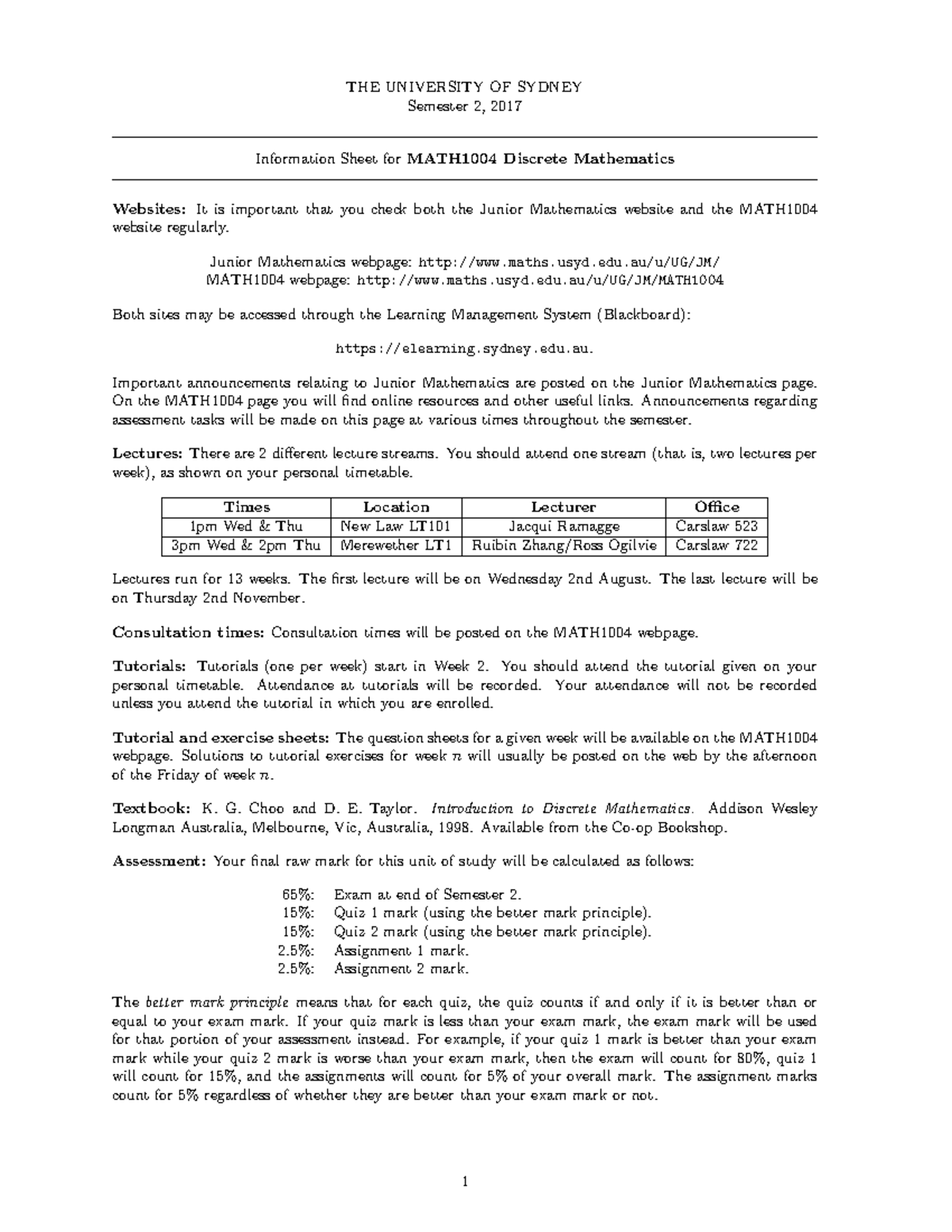 MATH1004 info - THE UNIVERSITY OF SYDNEY Semester 2, 2017 Information ...