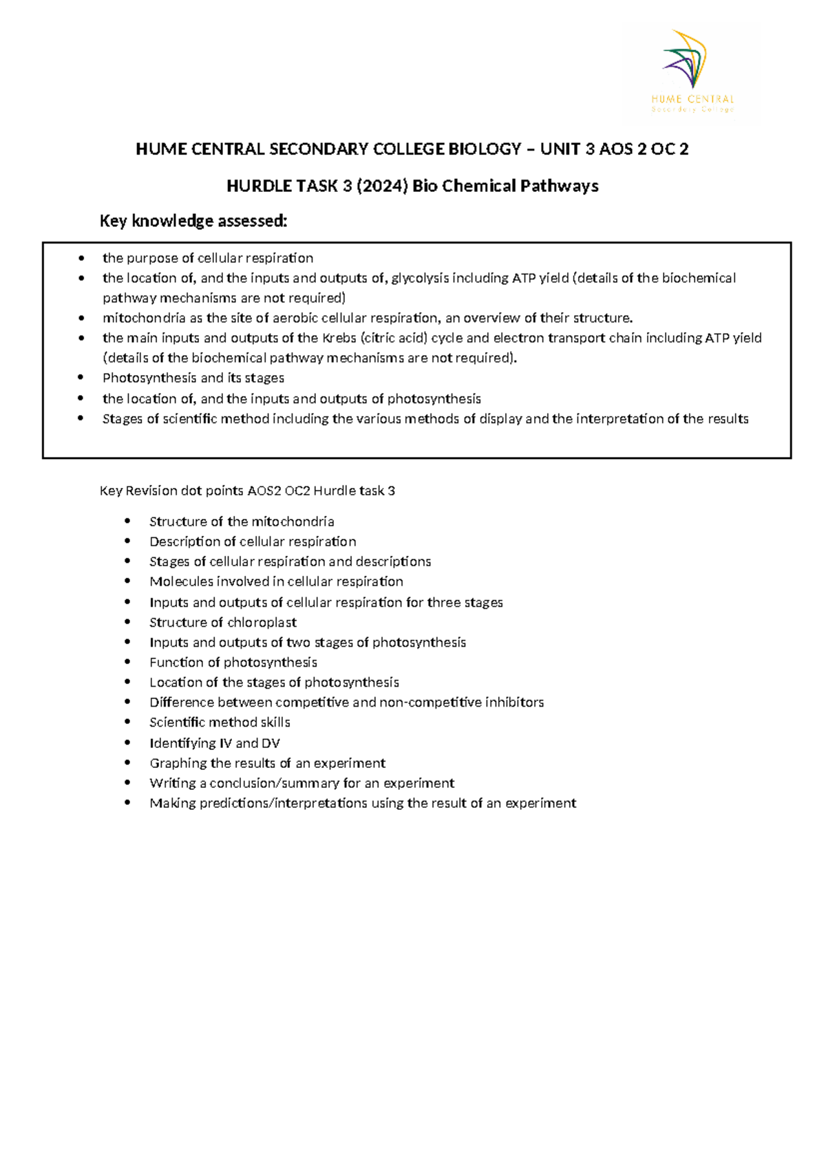 Revision dot points - • the main inputs and outputs of the Krebs ...