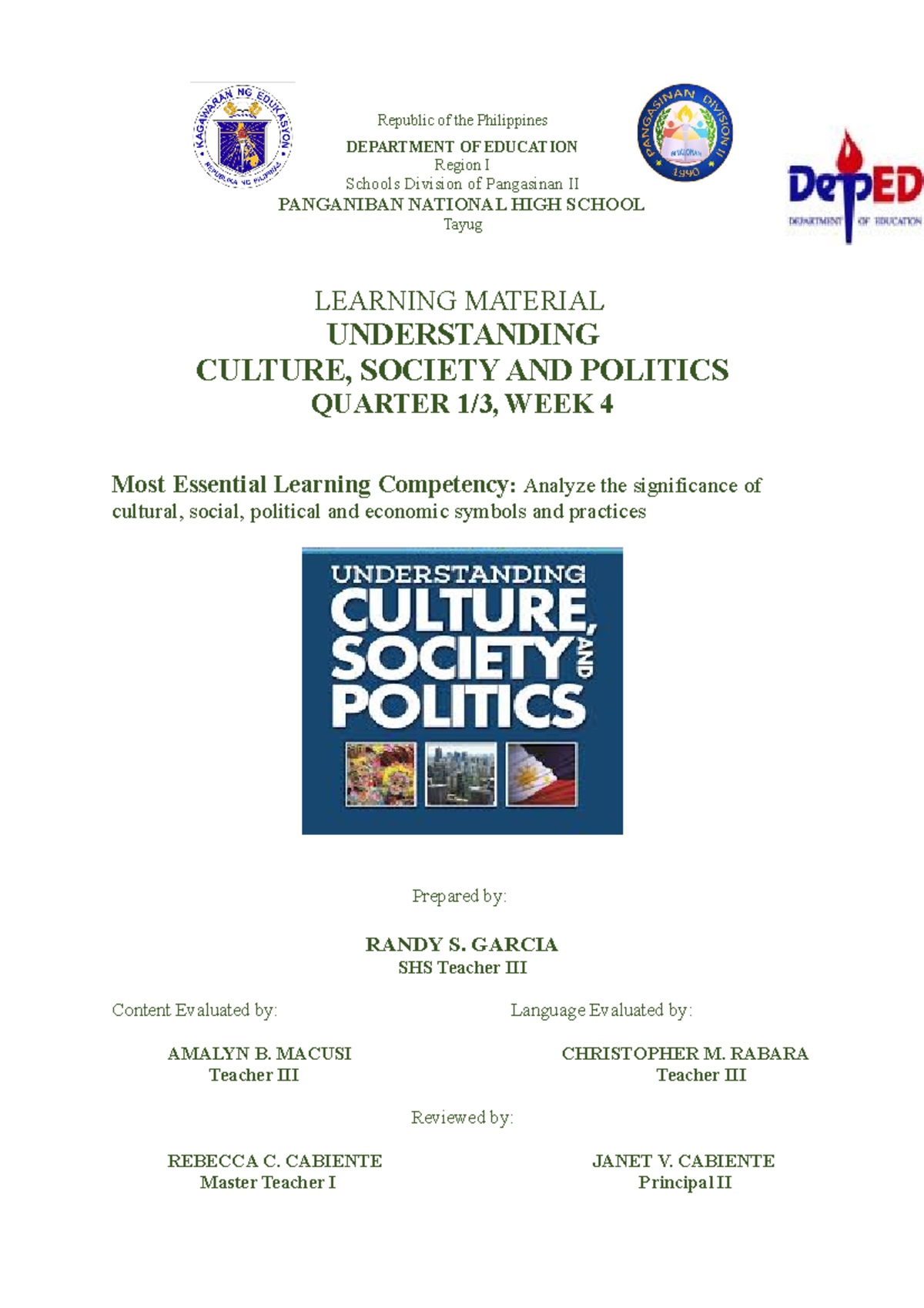 UCSP Q1 W4 - Lecture notes 4 - Republic of the Philippines DEPARTMENT ...