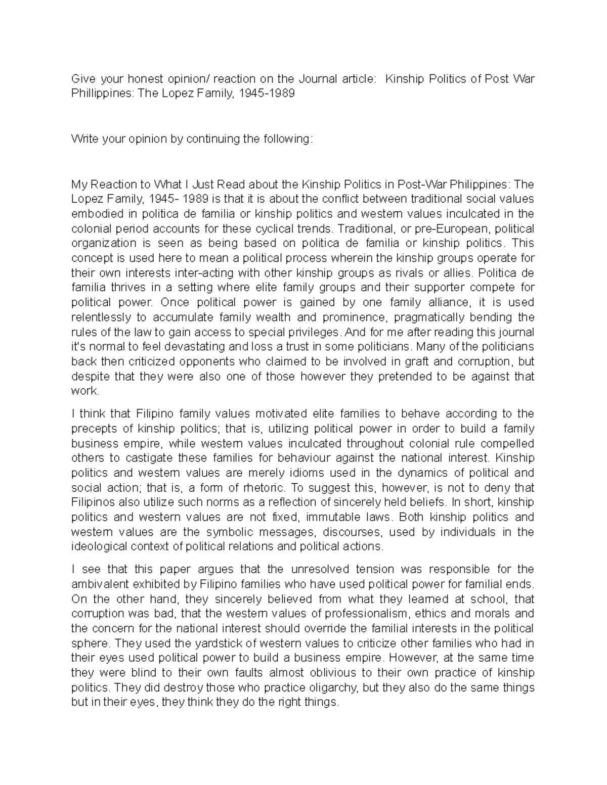Reaction paper - Give your honest opinion/ reaction on the Journal ...