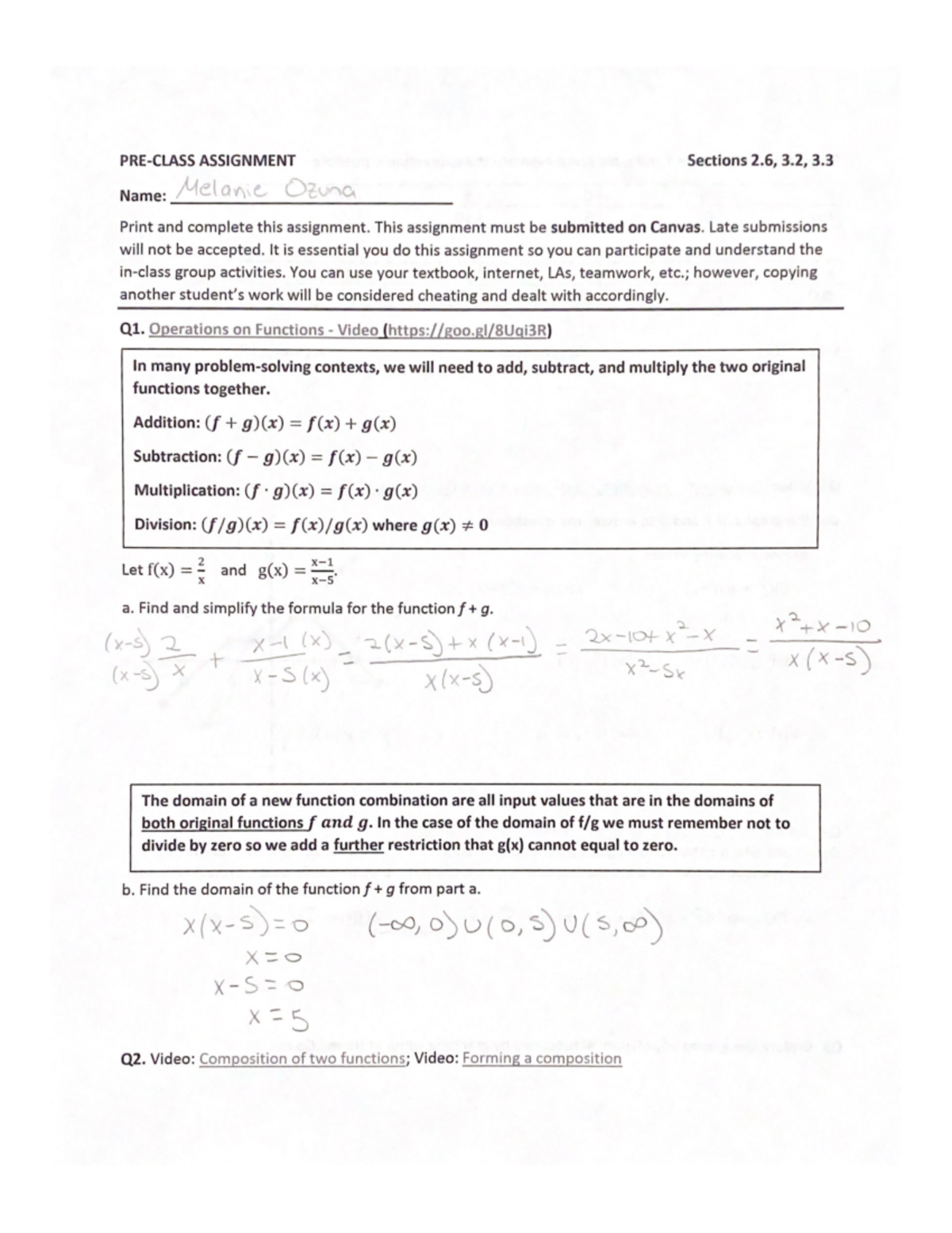 Pre-Class 2 Assignment for Math - ASSIGNMENT Sections 2, 3, 3 Name ...