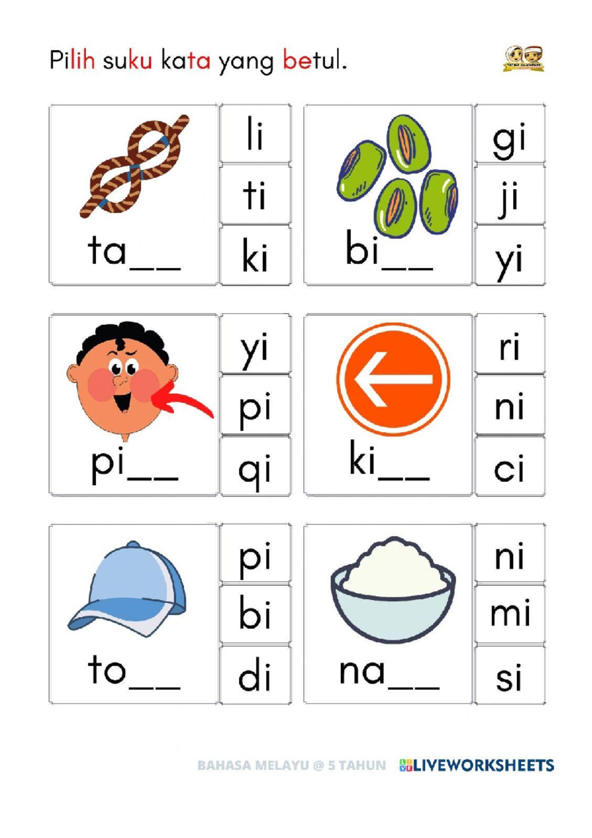 LATIHAN MENGAJAR - Latihan Mengajar - Pilih suku kata yang betul. li gi ...