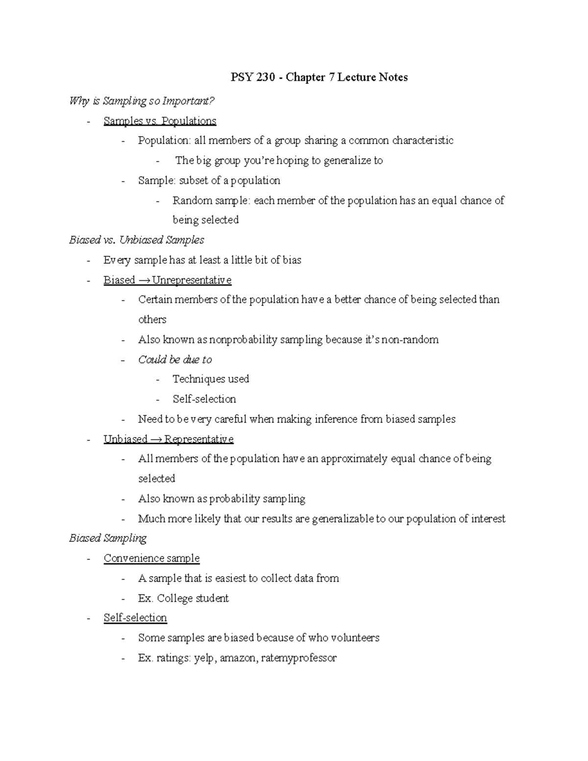 Psy 230 Chapter 7 Lecture Notes Psy 230 Chapter 7 Lecture Notes