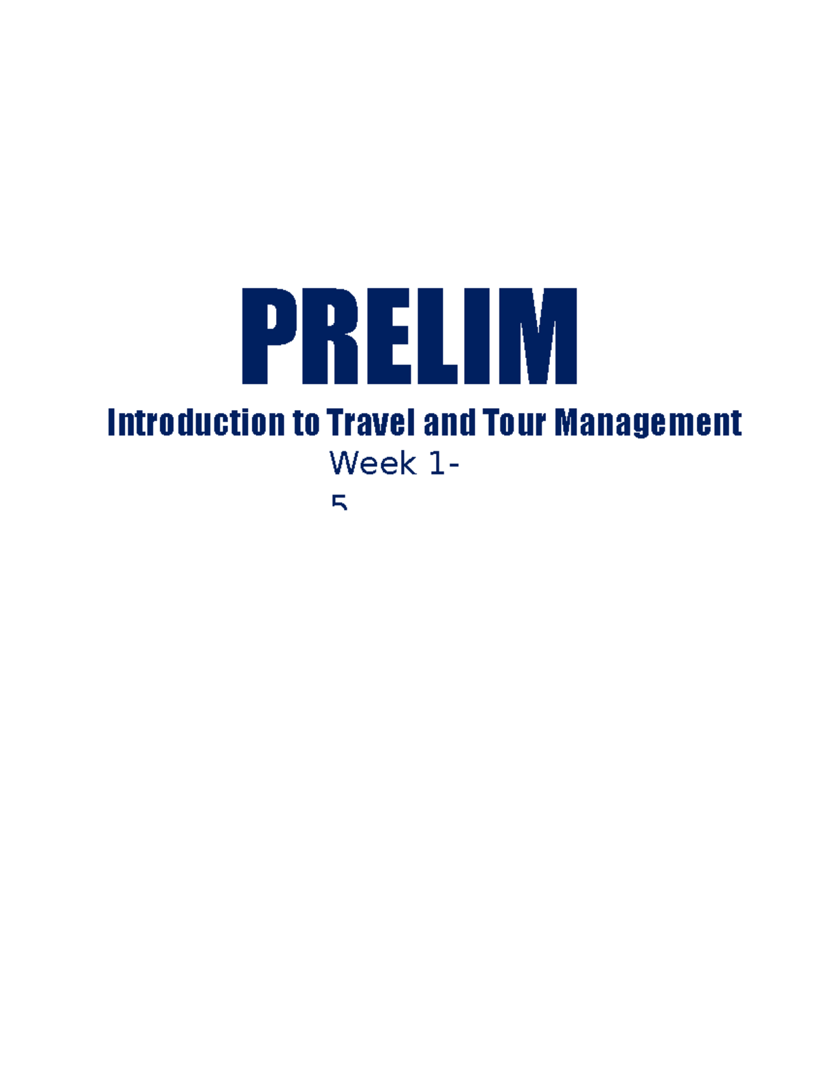 Introduction to Travel Tour Management 2nd Year 1st Semester - Week 1 ...