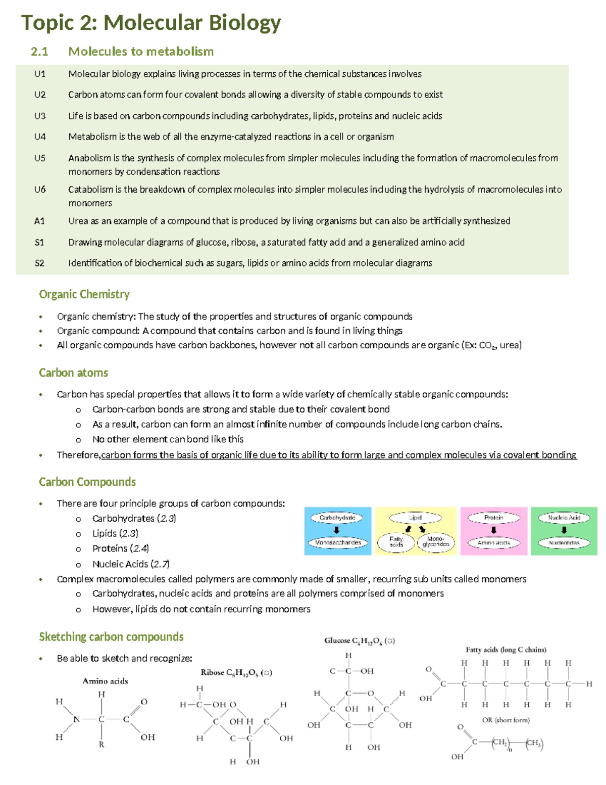 2. molecular biology - Topic 2: Molecular Biology 2 Molecules to ...