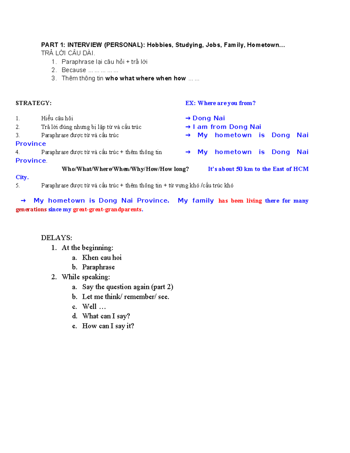 Speaking TASK 1 - PART 1: INTERVIEW (PERSONAL): Hobbies, Studying, Jobs ...