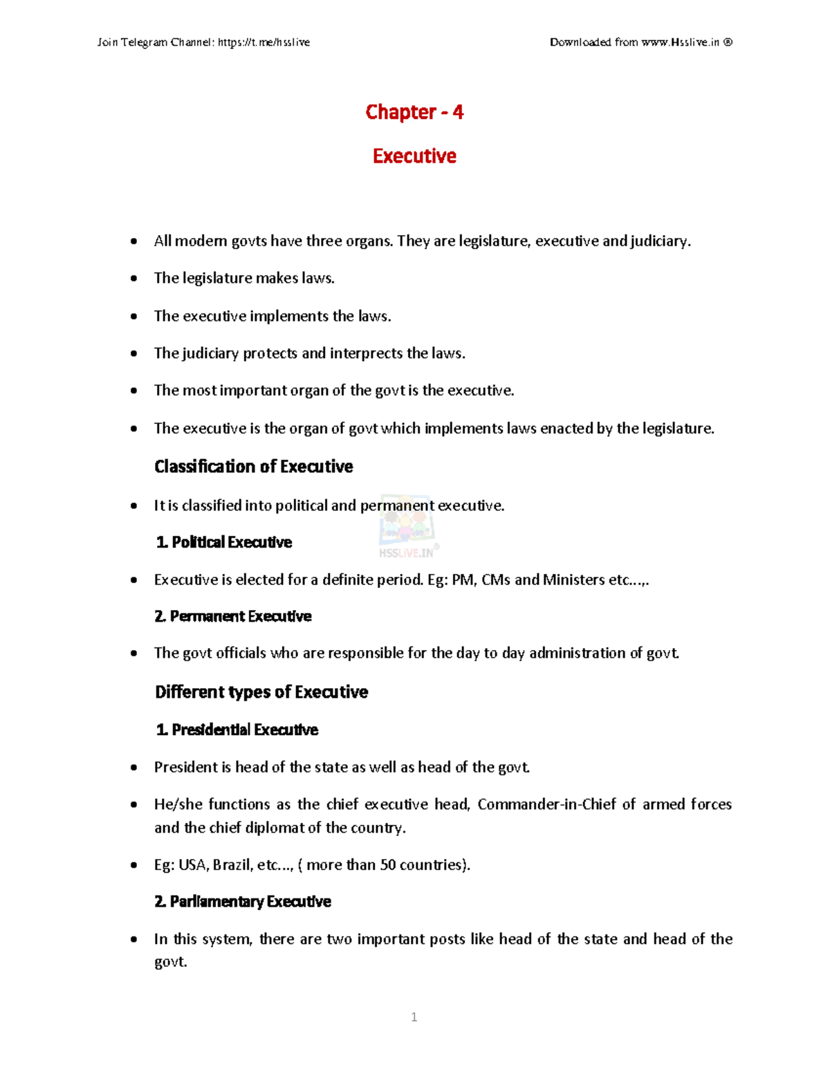 Hsslive xi politics chapter 4 joby john - C h a p t e r - 4 E x e c u t i v e All modern govts ...