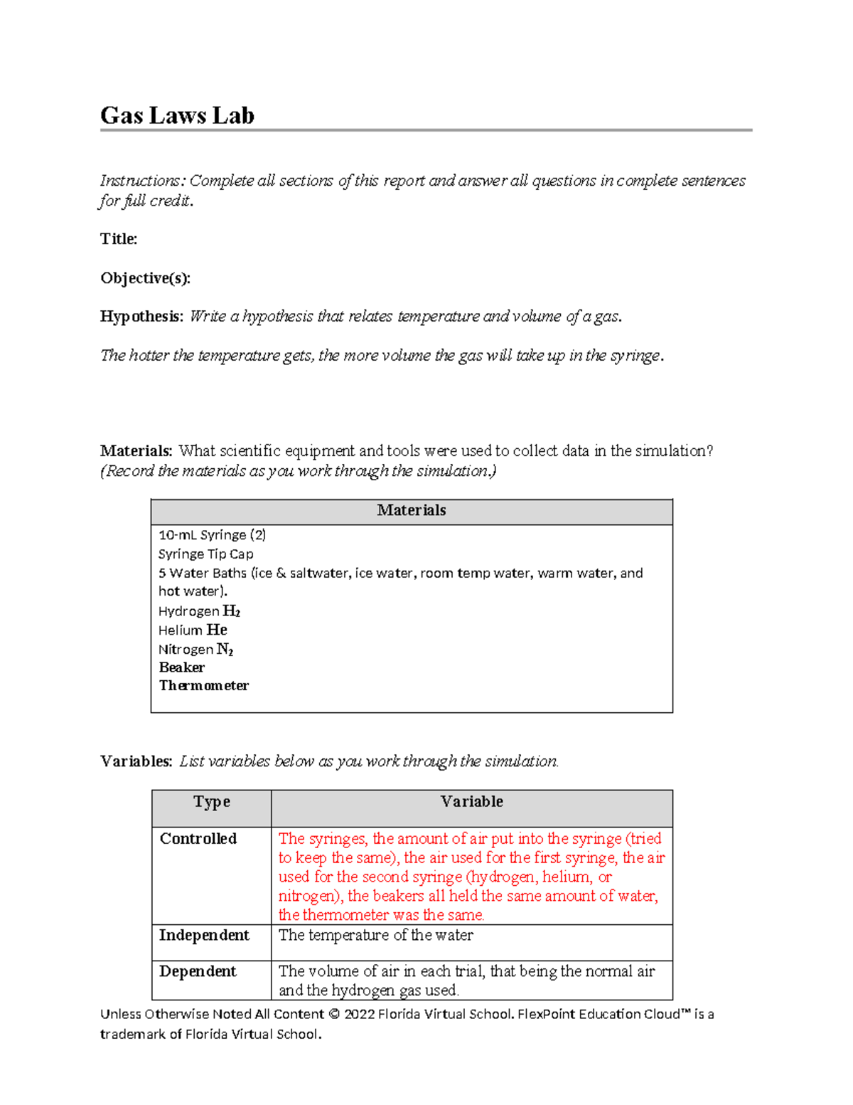 6.05 Gas laws lab report - Gas Laws Lab Instructions: Complete all ...