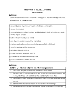 Intro TO FIN ACC UNIT 2 Activities - Page 1 of 2 INTRODUCTION TO ...