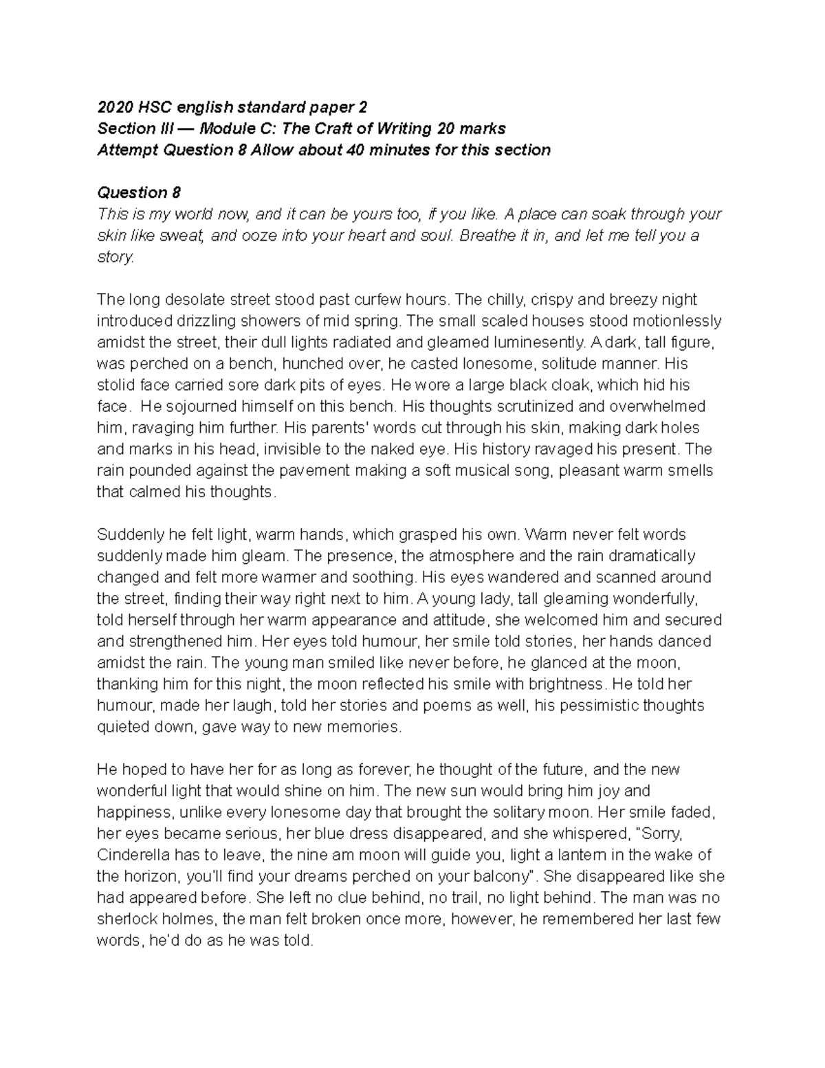 Practice Imaginative story - 2020 HSC english standard paper 2 Section ...