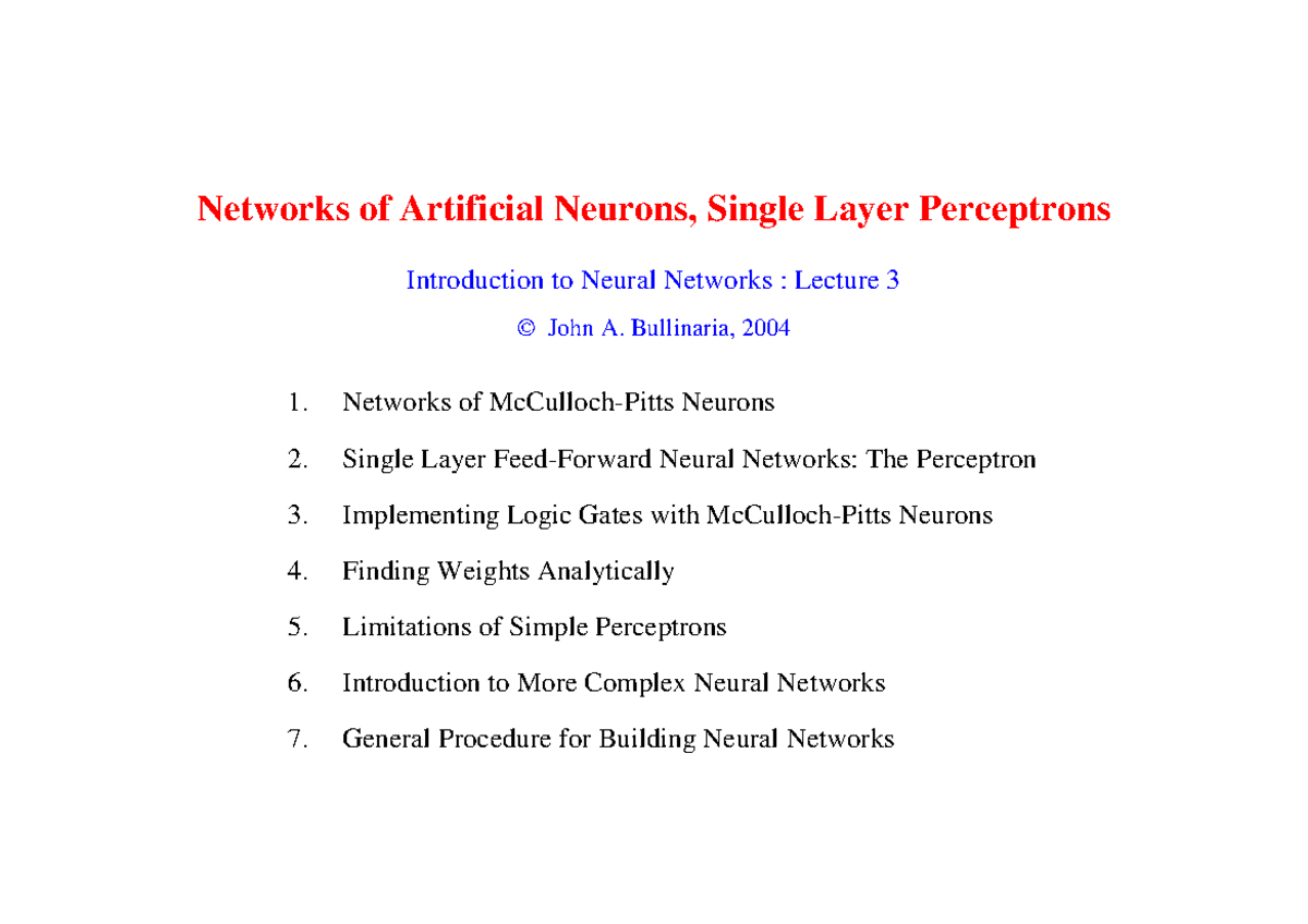 Software testing - Networks of Artificial Neurons, Single Layer ...