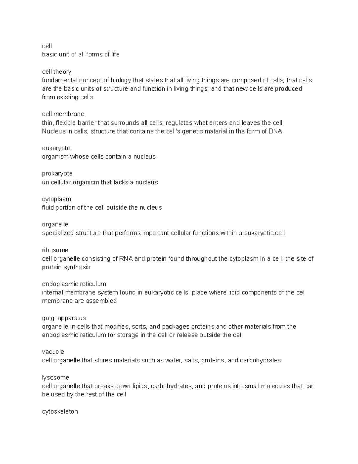 Biology unit 8 - cell basic unit of all forms of life cell theory ...