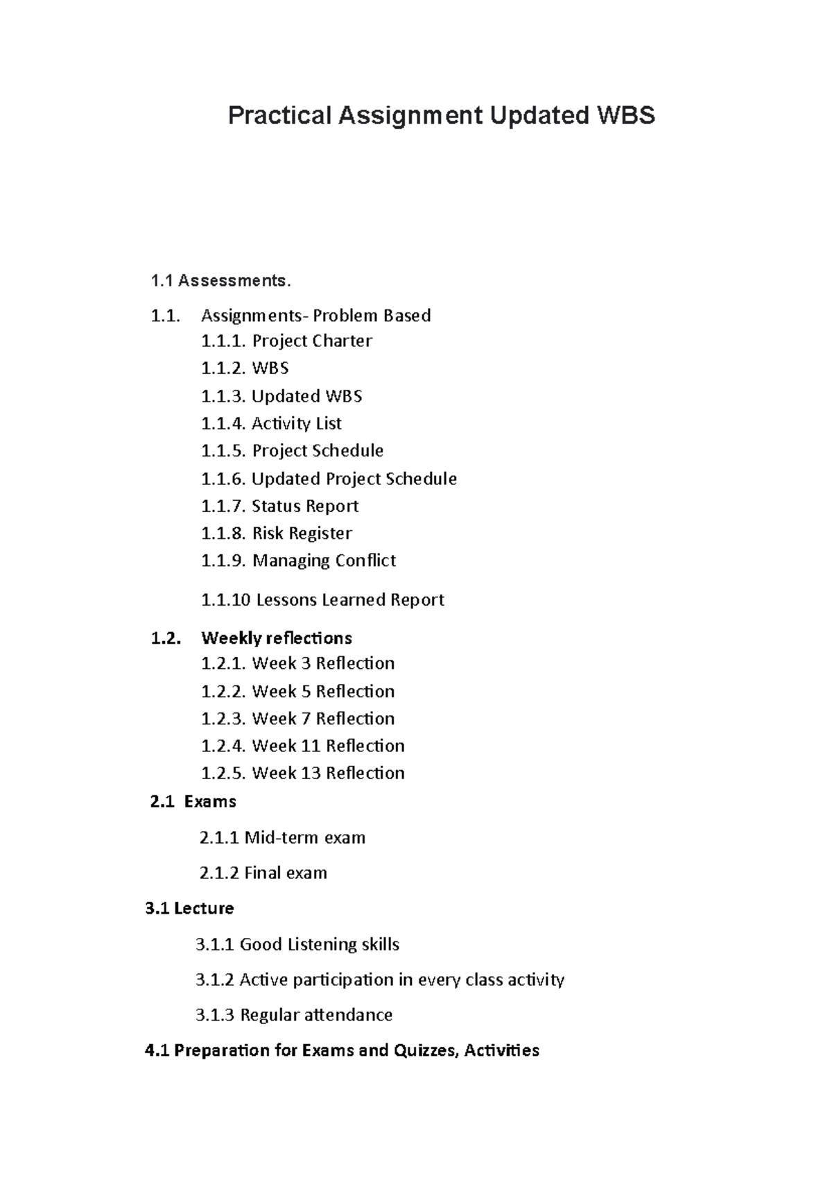 Updated+Wbs - Updated WBS - Practical Assignment Updated WBS 1 ...