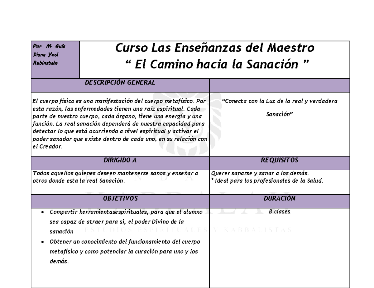 Curso El Camino hacia la Sanacion 8 clases, Maestra Diana Yael ...