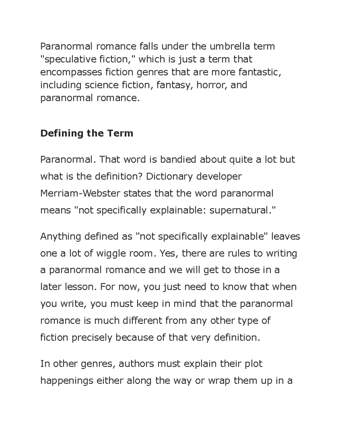 Paranormal romance - notes - Paranormal romance falls under the ...