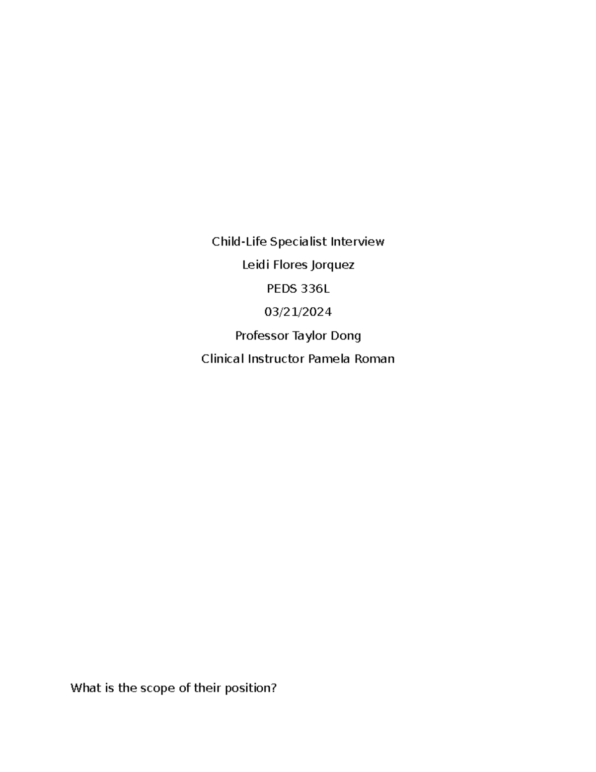 Interprofessional partnerships child life l - NUR 336L - Child-Life ...