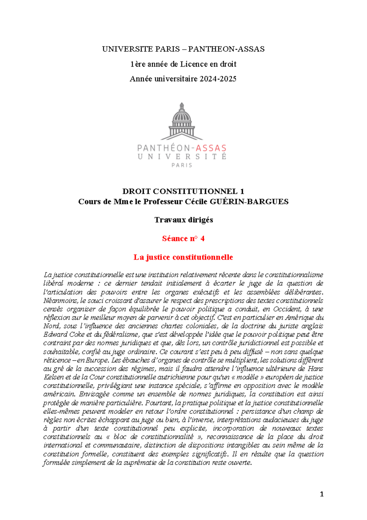 Fiche n°4 DC1 La justice constitutionnelle - UNIVERSITE PARIS ...
