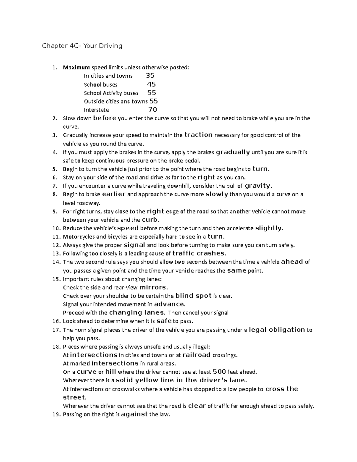 Chapter 4C Your Driving - Chapter 4C– Your Driving Maximum speed limits unless otherwise posted ...
