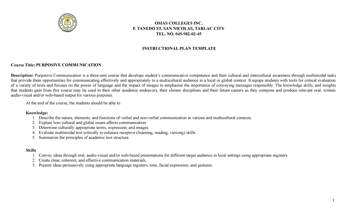 Purposive communication syllabus 2022 - Copy - OSIAS COLLEGES INC. F ...