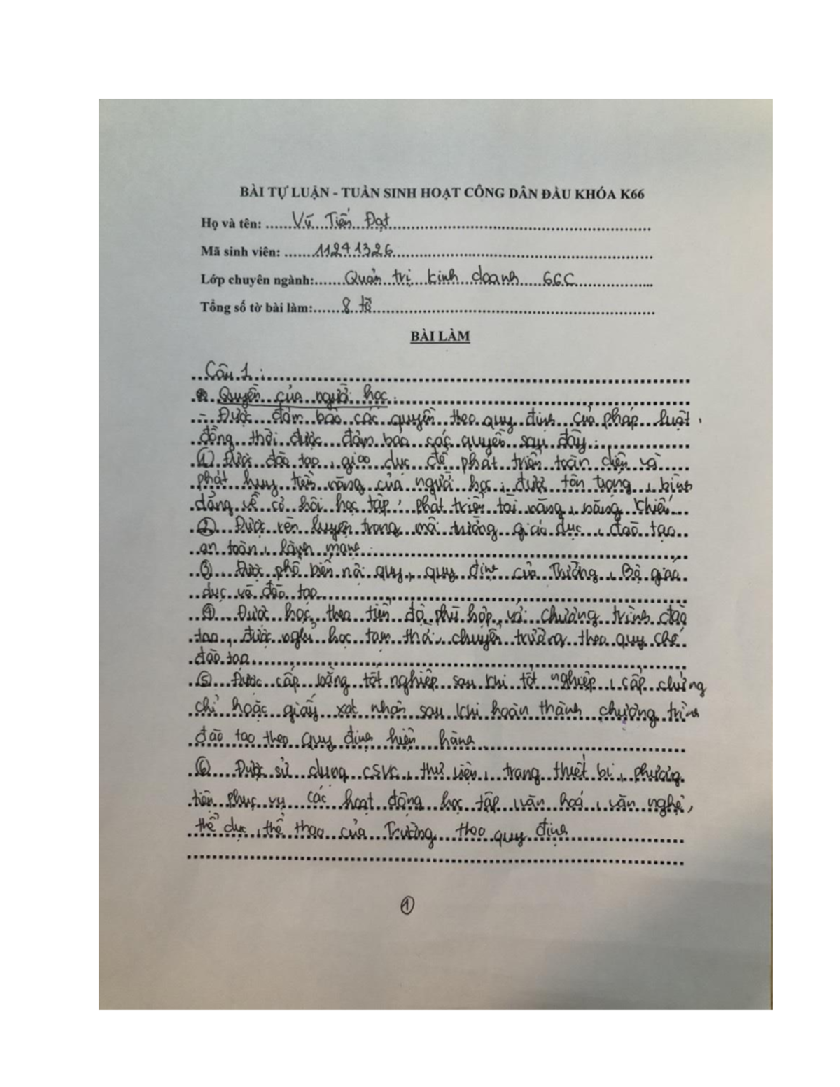 SHCD K66 - full - BAITULUAN - TUAN SINH HOAT CONG DÂN DAU KHOA K66 HQ và ten: Vu Tien Dat Mã ...