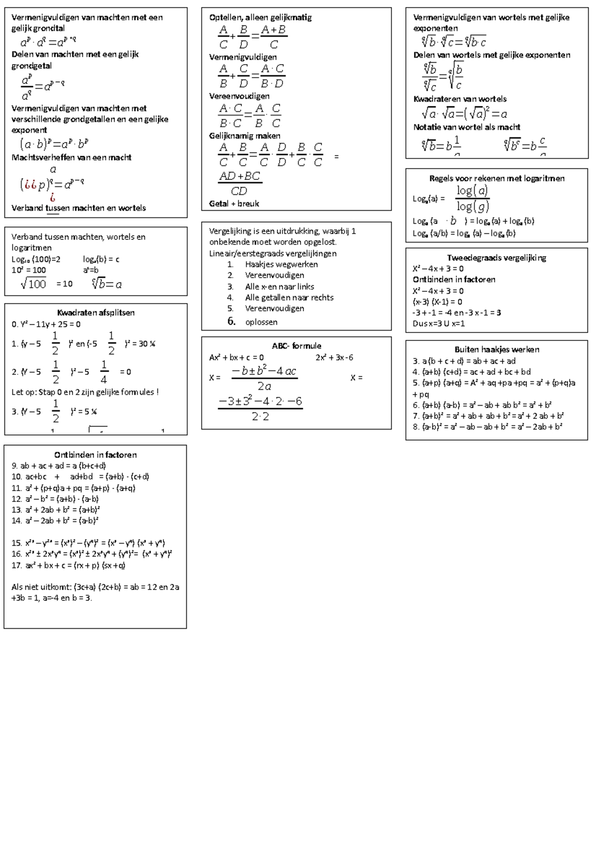 Formuleblad - ytr Vermenigvuldigen van machten met een gelijk grondtal ...