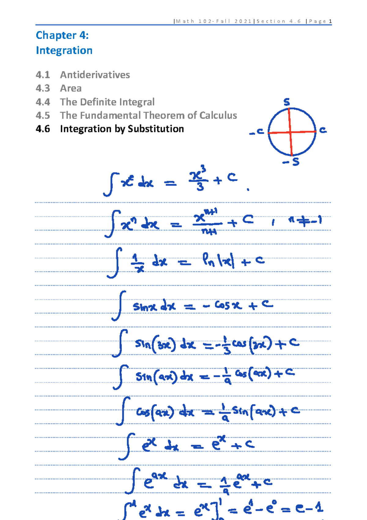 Section 4 - Lecture note solutions - Chapter 4: Integration 4 ...