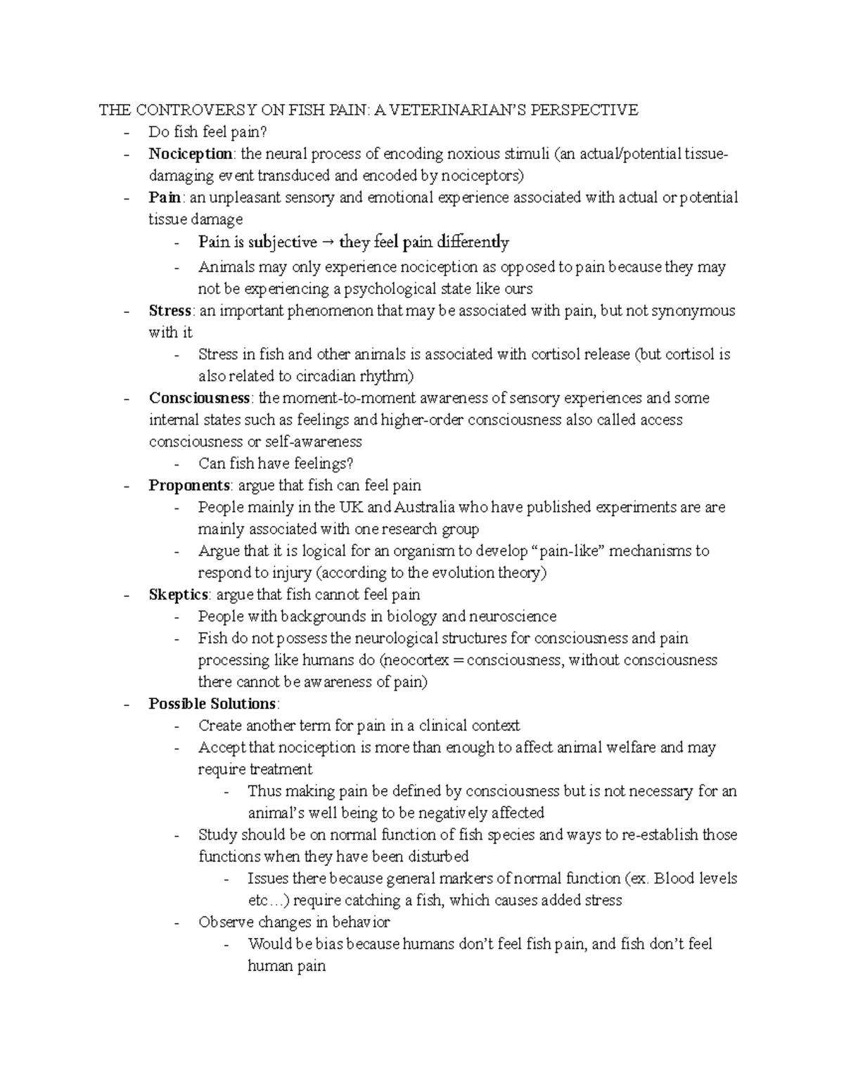 Case 1 - Fish Pain Controversy - THE CONTROVERSY ON FISH PAIN: A ...