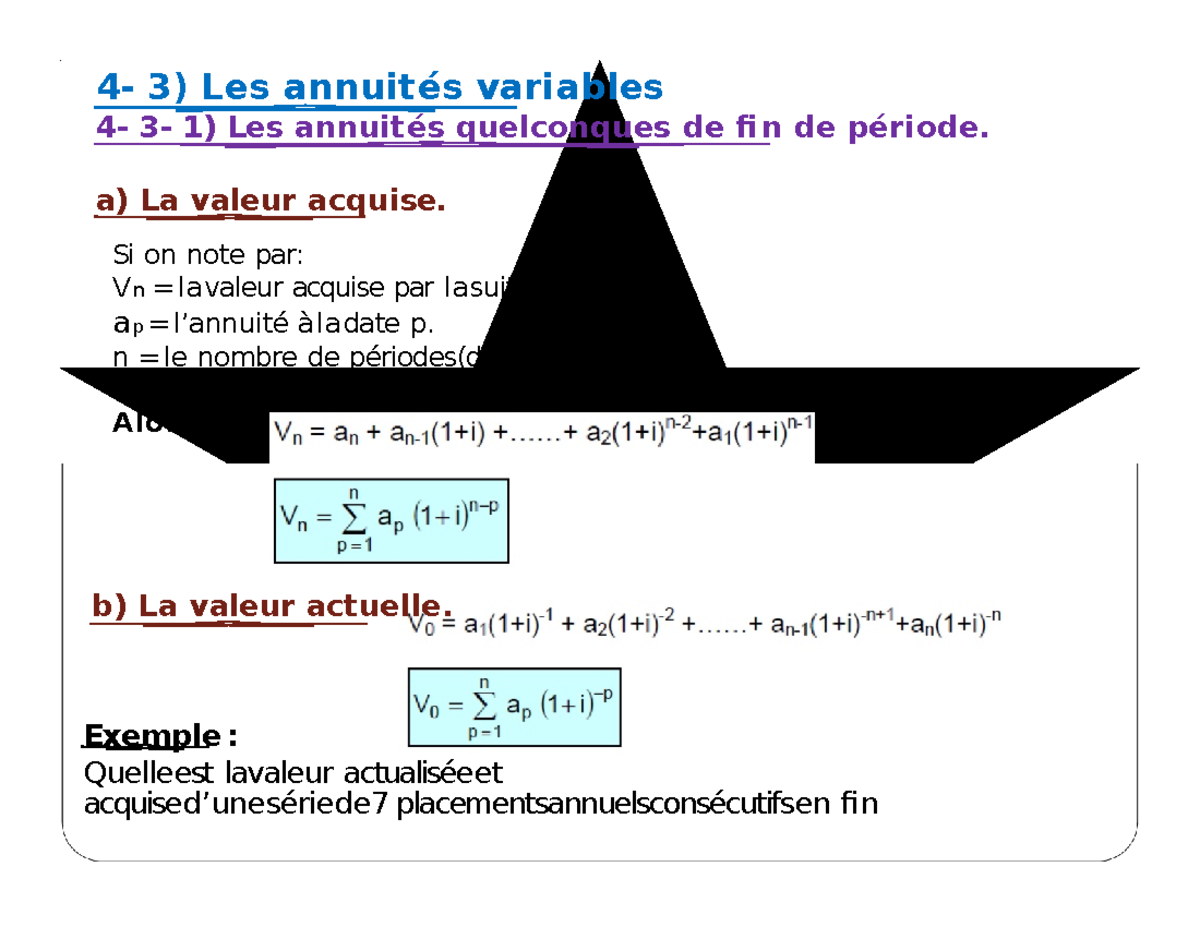 Finance mathématique (8021903)18 - 4- 3) Les annuités variables 4- 3- 1 ...