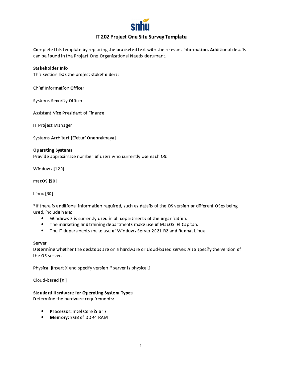 Project 1 milestone IT202 - IT 202 Project One Site Survey Template ...