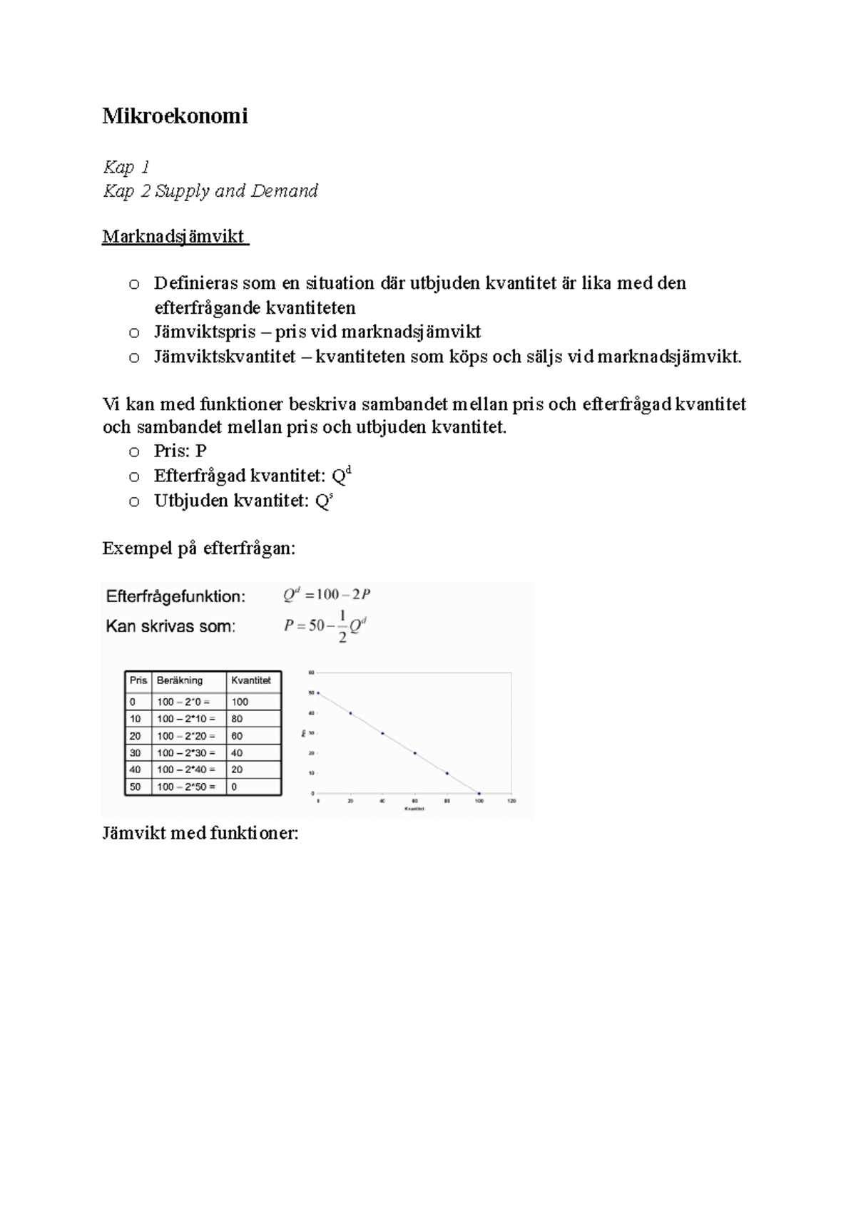 Föreläsningsanteckningar för mikroekonomi - Mikroekonomi Kap 1 Kap 2 ...