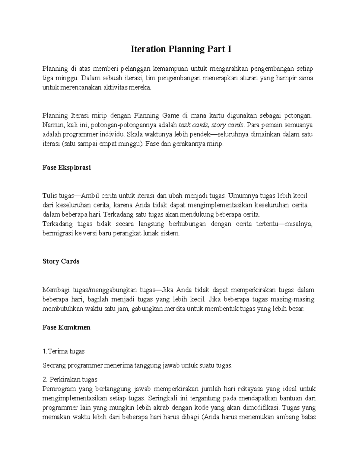 Iteration Planning Part I - Iteration Planning Part I Planning di atas ...