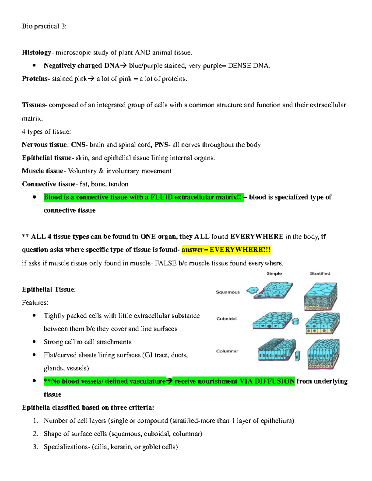 Bio practical 3 - Lecture notes 10-13 - Bio practical 3: Histology ...