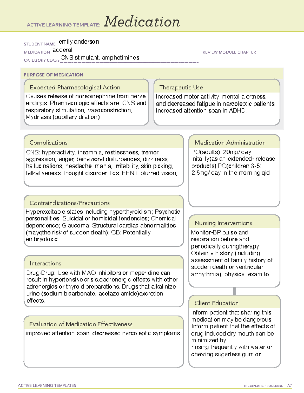 Adderall - ati med sheet - ACTIVE LEARNING TEMPLATES THERAPEUTIC ...