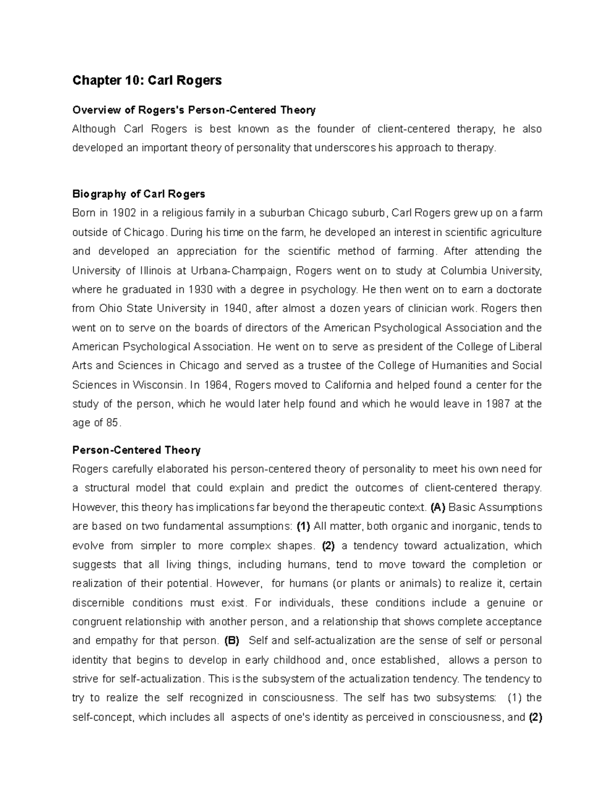 Chapter 10 Carl Rogers - Summary Theories of Personality - Chapter 10 ...