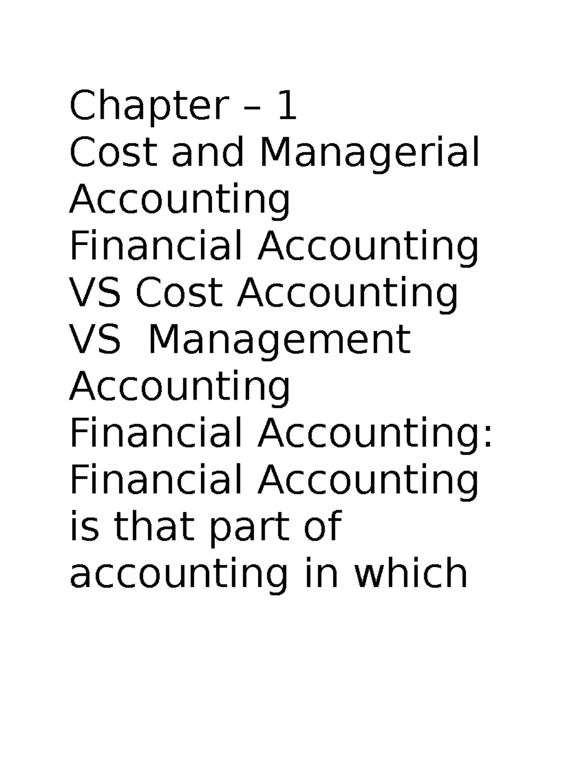 Chapter 1 - Lecture notes 1 - Chapter – 1 Cost and Managerial ...