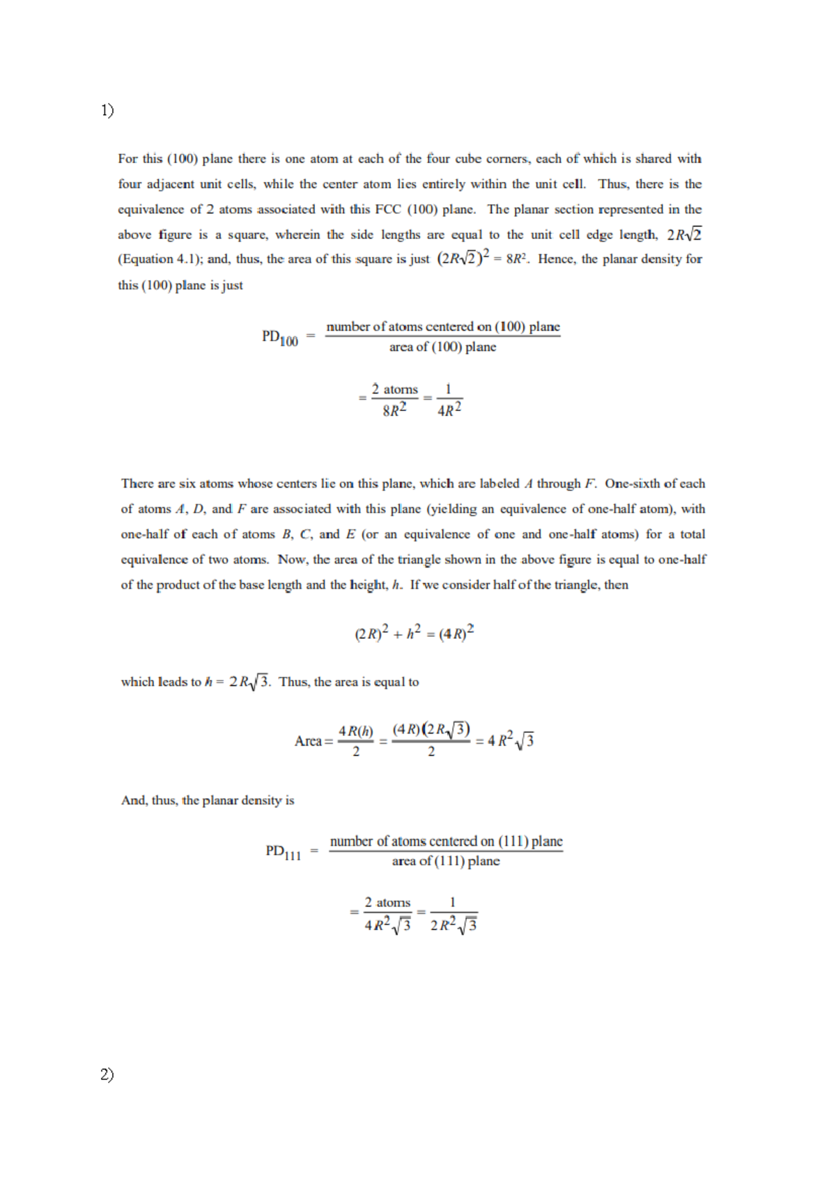 Material Science Class examples for midterm - 1) 2) cubic symmetry ...