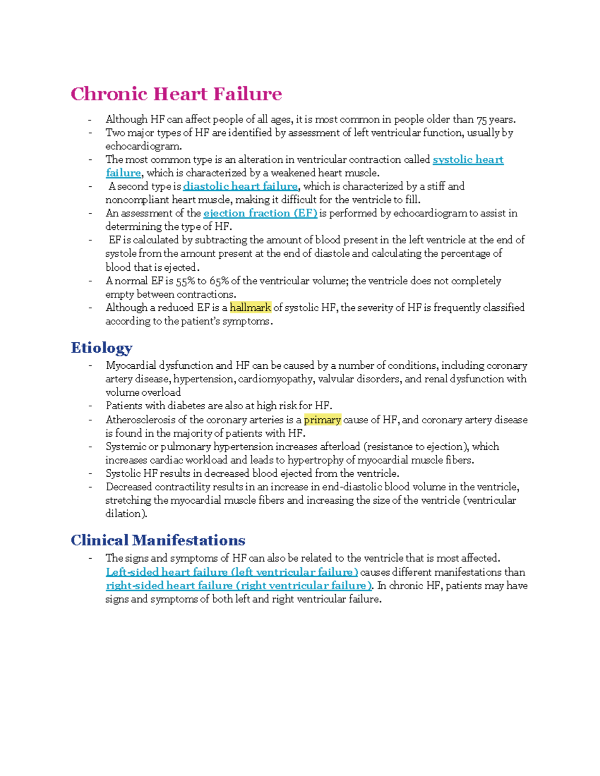 Heart Failure Study Guide - Exam 3 - CN4 - Chronic Heart Failure ...