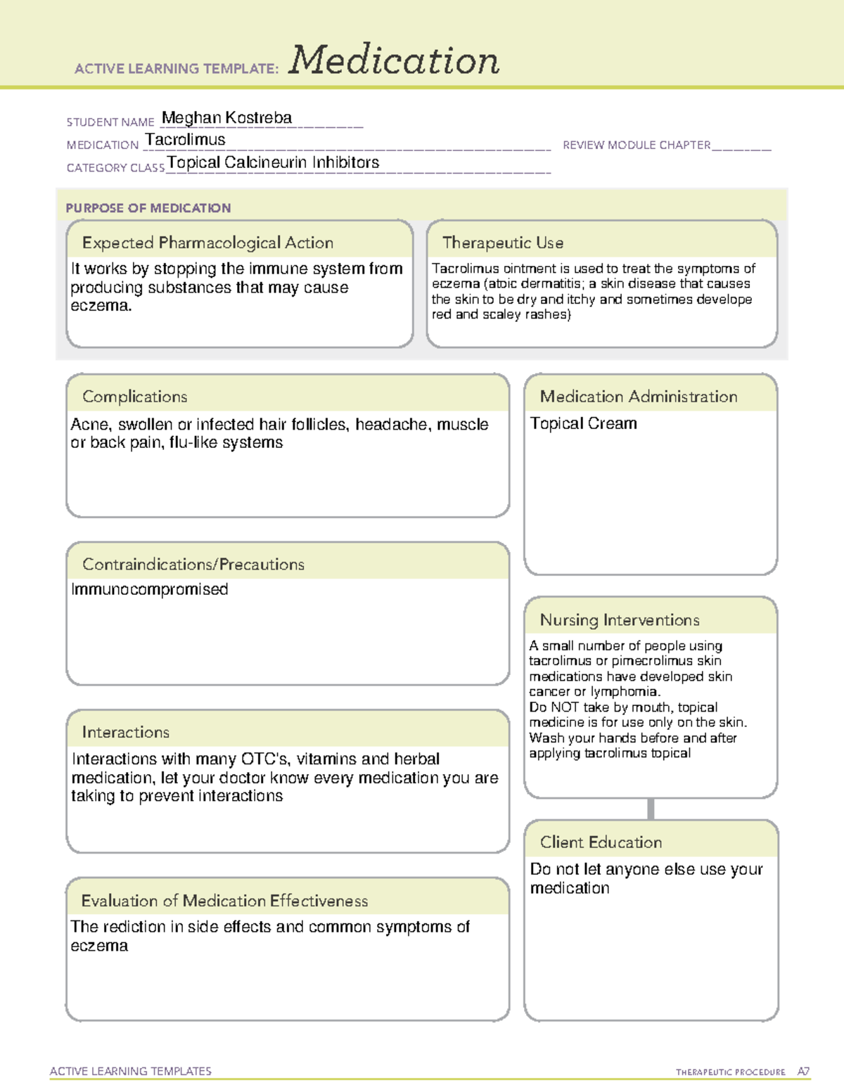 Active Learning Template Tacrolimus - ACTIVE LEARNING TEMPLATES ...