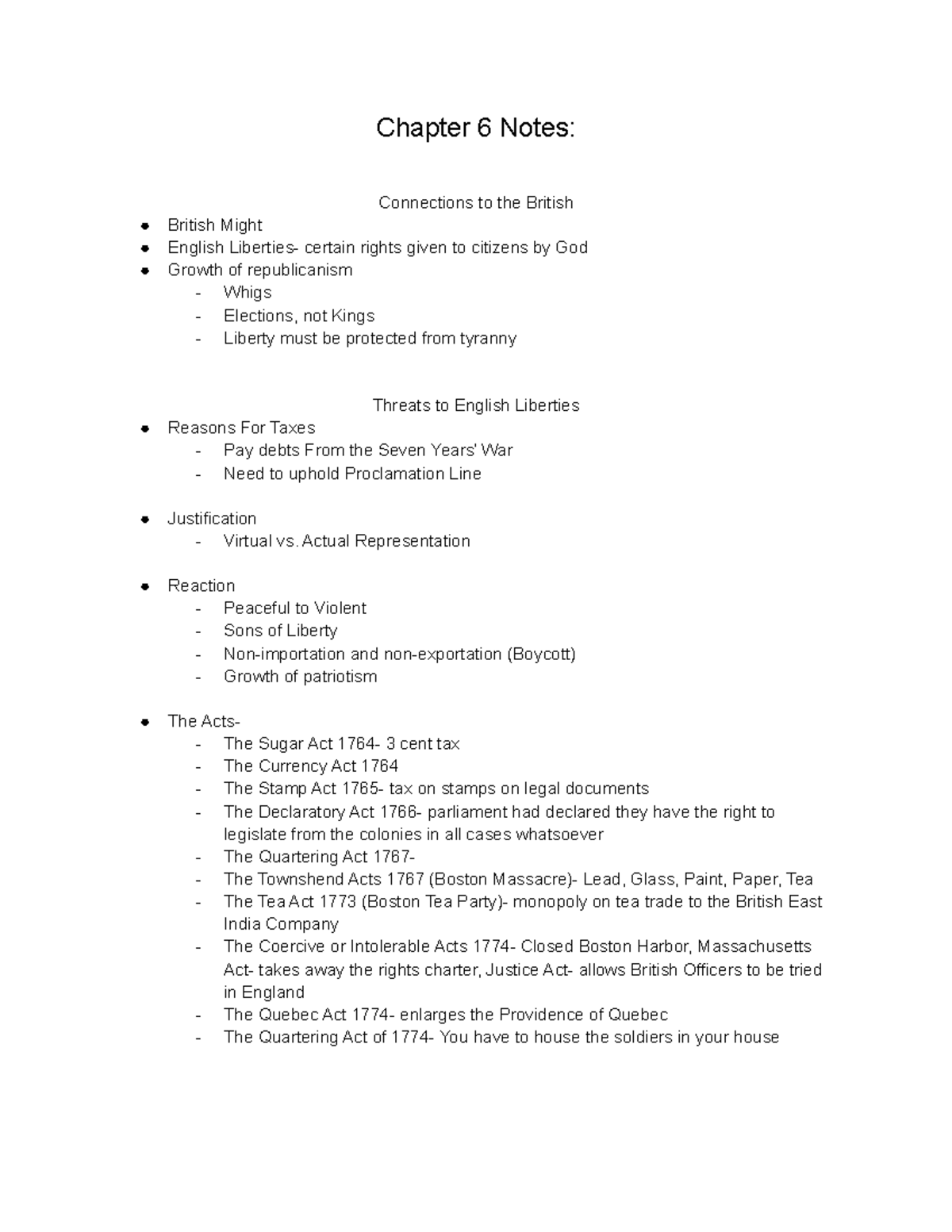 Chapter 6 Notes - Chapter 6 Notes: Connections to the British British ...