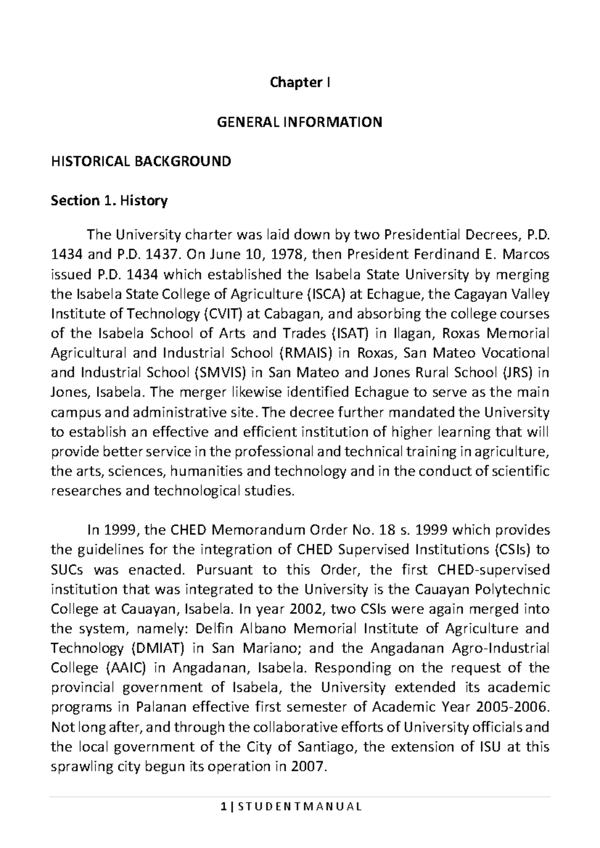 Student Manual Final Copy - Chapter I GENERAL INFORMATION HISTORICAL ...