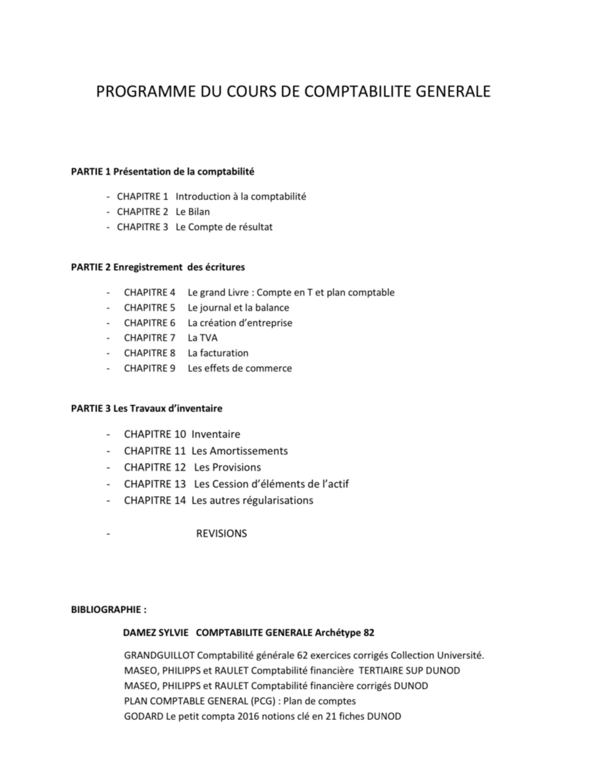 Comptabilité Générale Cours - PROGRAMME DU COURS DE COMPTABILITE ...
