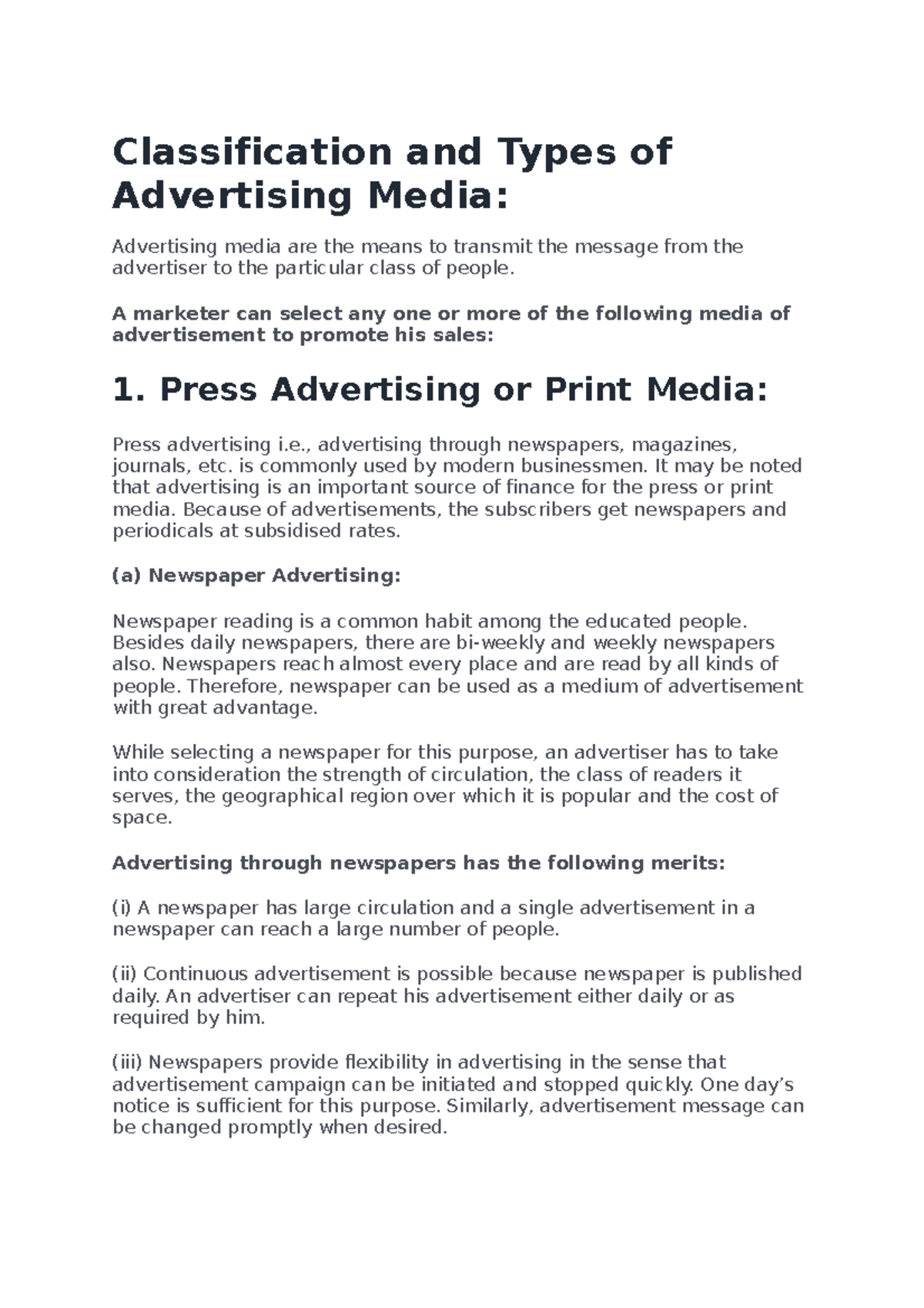 Types of media - Classification and Types of Advertising Media ...