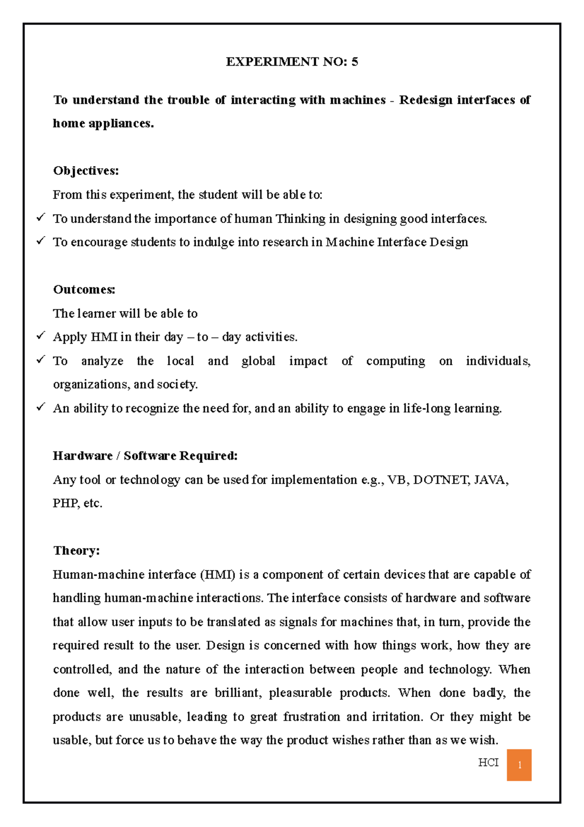 HCI lab Manual - EXPERIMENT NO: 5 To understand the trouble of ...