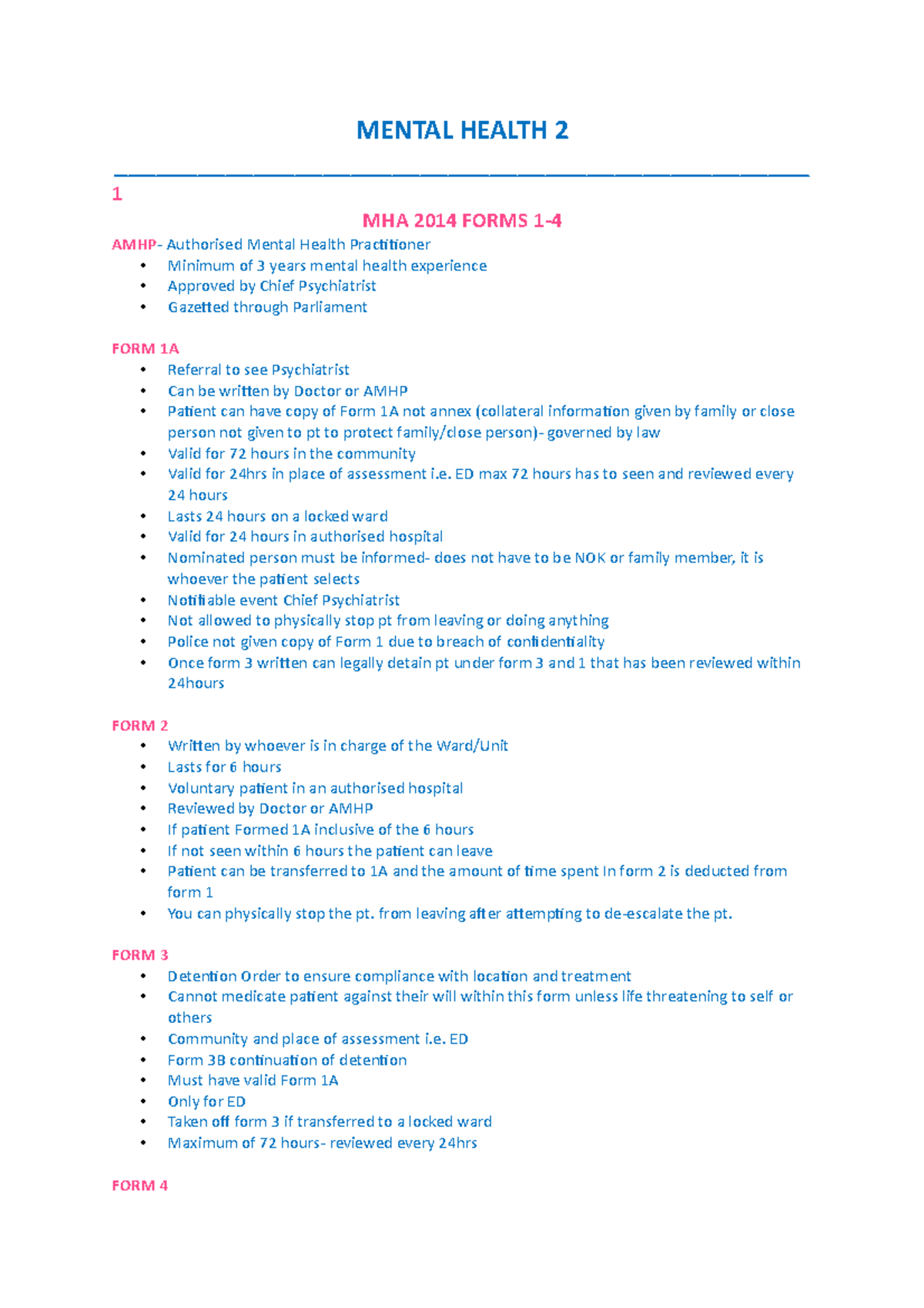 Mental Health 2 lecture notes 2 - MENTAL HEALTH 2