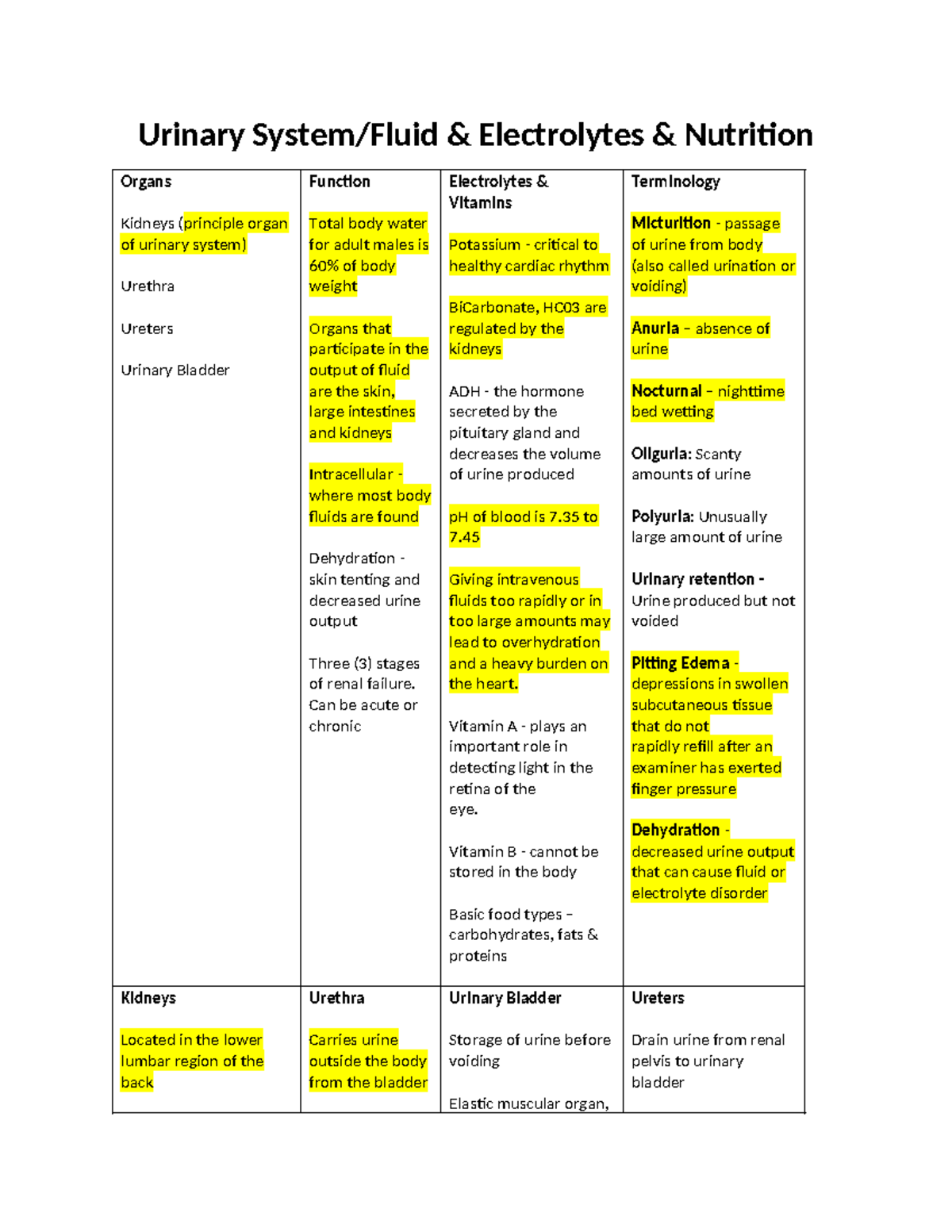 Urinary System - Study - Urinary System/Fluid & Electrolytes ...