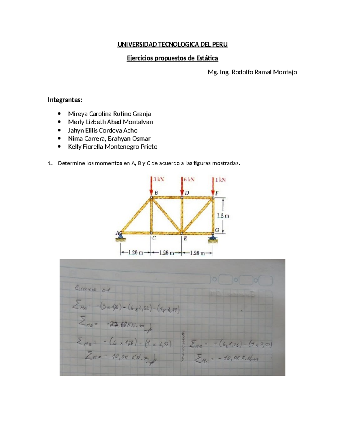 S3 - Ejercicios de momentos y estructuras - Estática - UNIVERSIDAD TECNOLOGICA DEL PERU ...