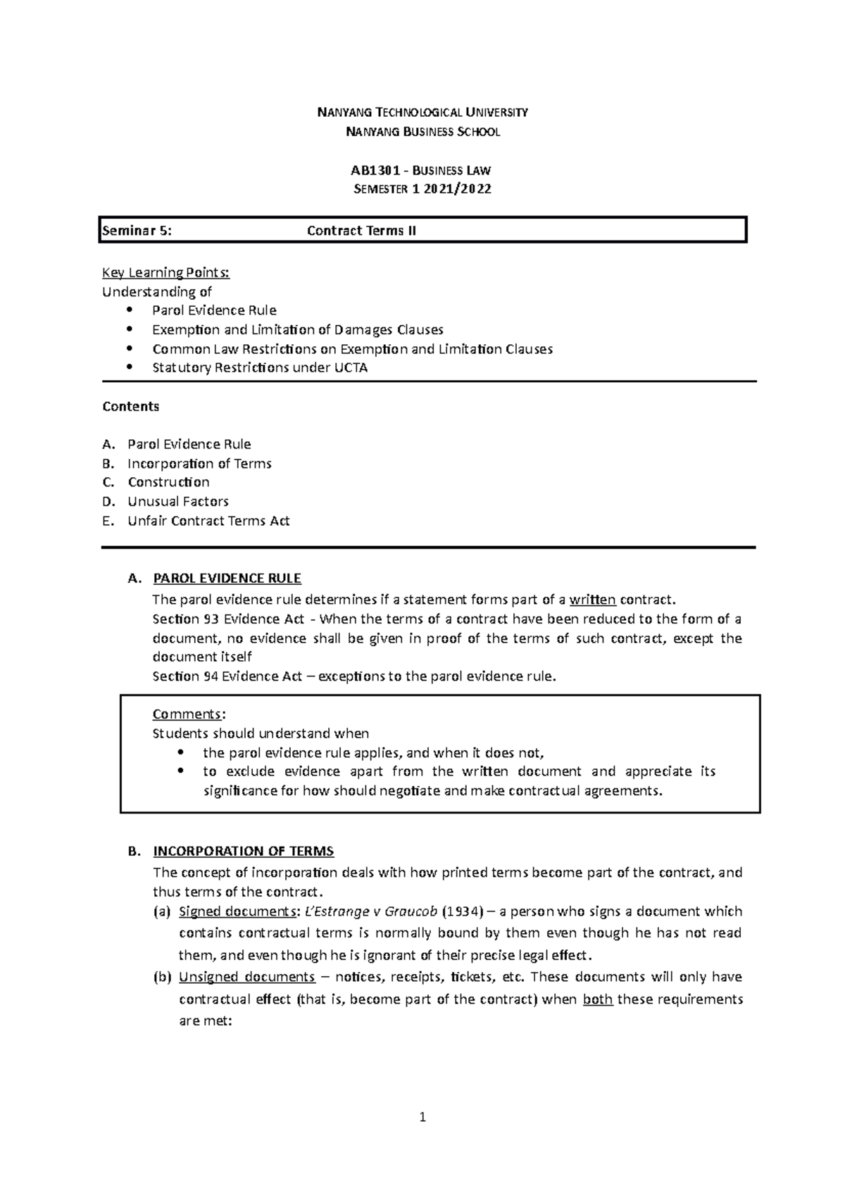 S1 Notes for seminar 1 with pointers required - NANYANG TECHNOLOGICAL ...