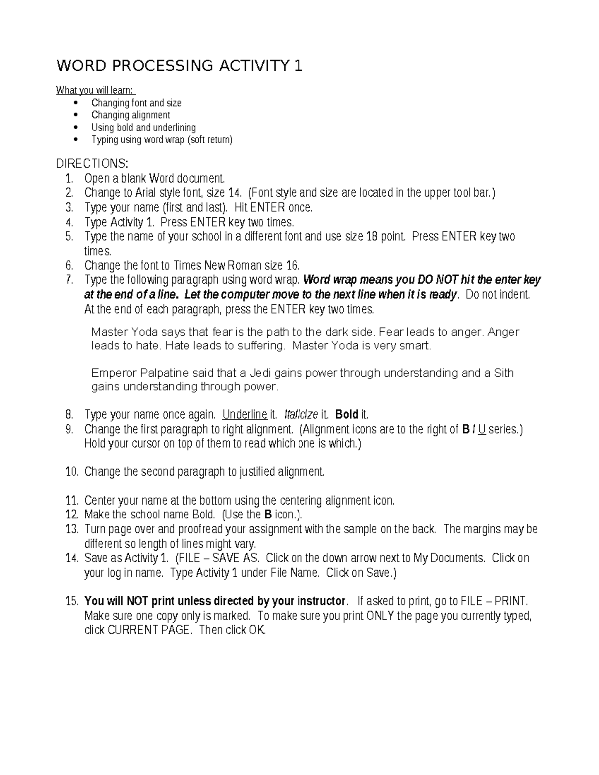 Activity 1 Data Processing - WORD PROCESSING ACTIVITY 1 What you will ...