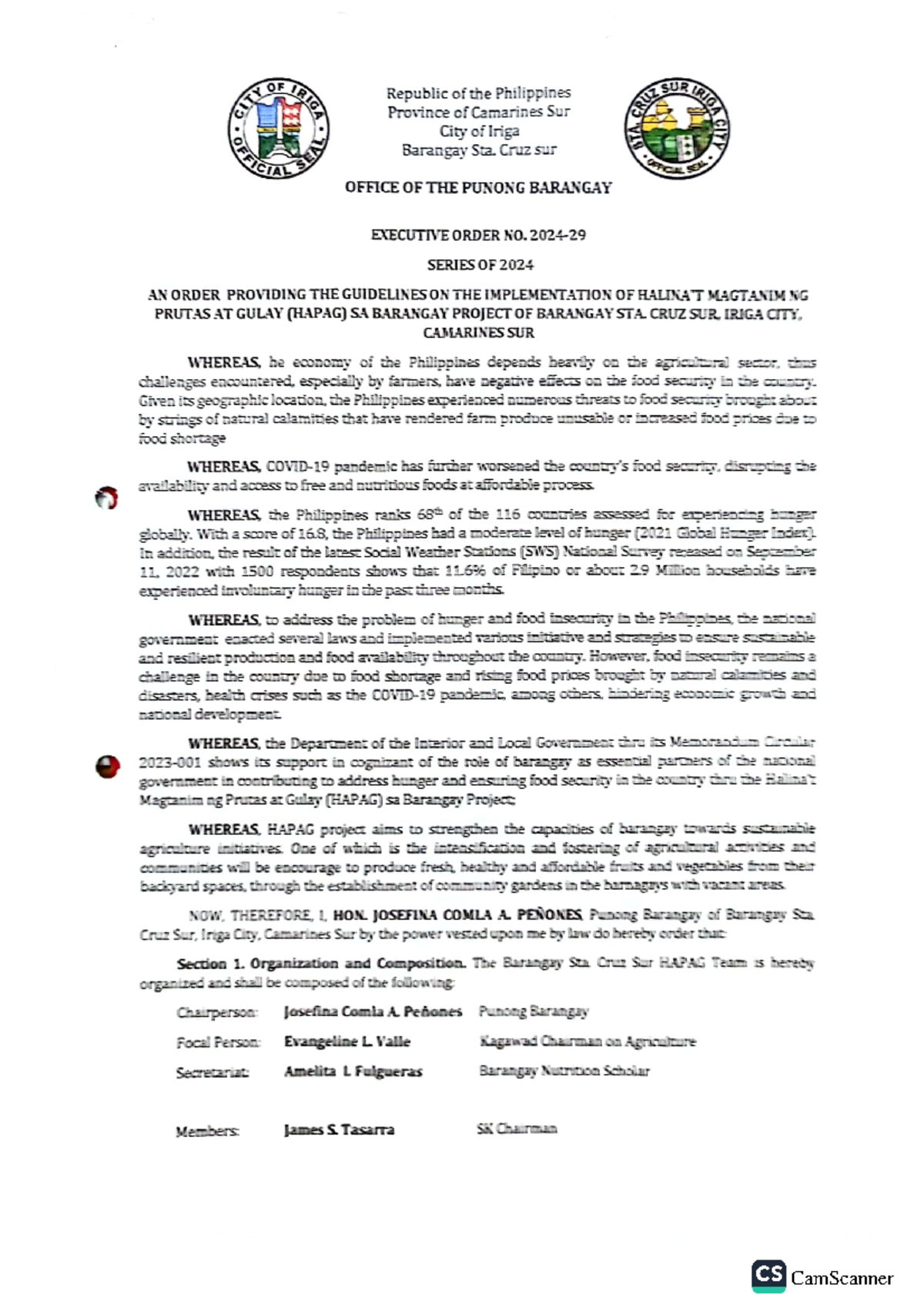 Executive order hapag - Bachelor of Science in Nursing - CamScanner ...