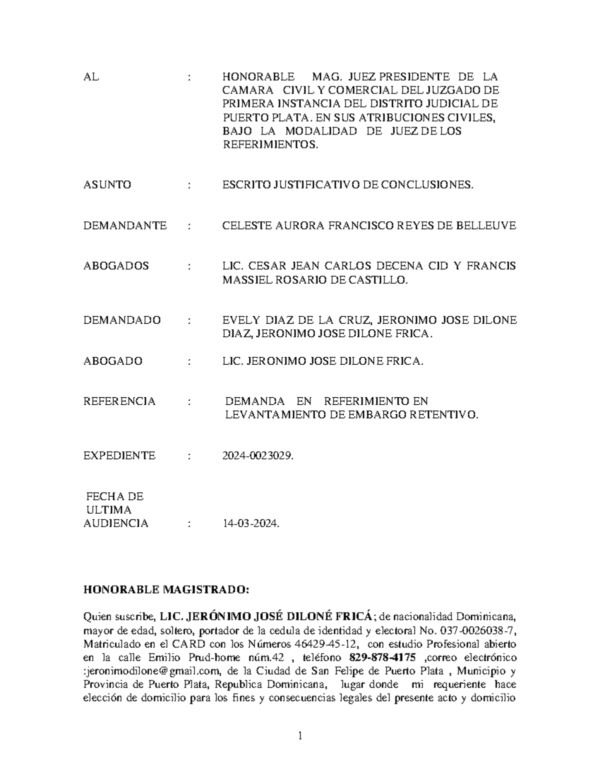 Escrito Justificativo DE Conclusiones Referimiento Bruja - AL ...